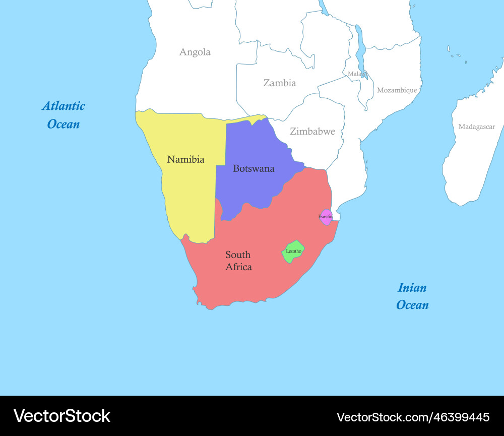 Southern Africa Map - Countries & Borders Vector Image