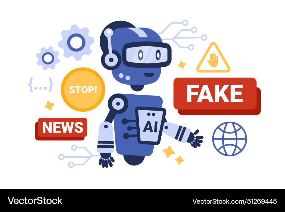 Stop fake news ai technology control robot Vector Image