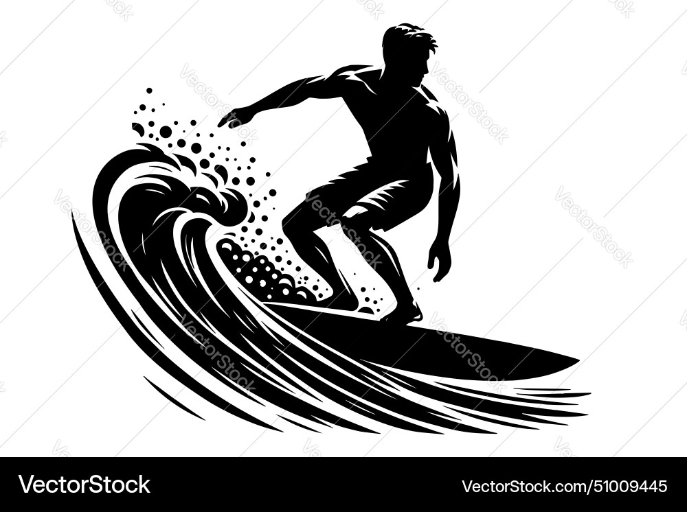 Surfing man silhouette Royalty Free Vector Image