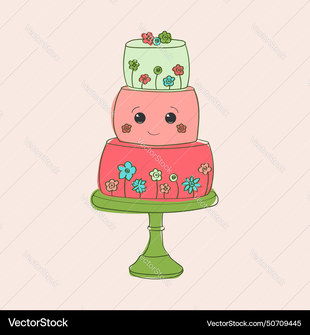 Three layer cake with flowers Royalty Free Vector Image