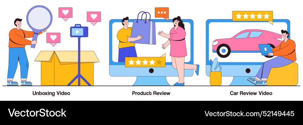 Unboxing video product and car review concept Vector Image