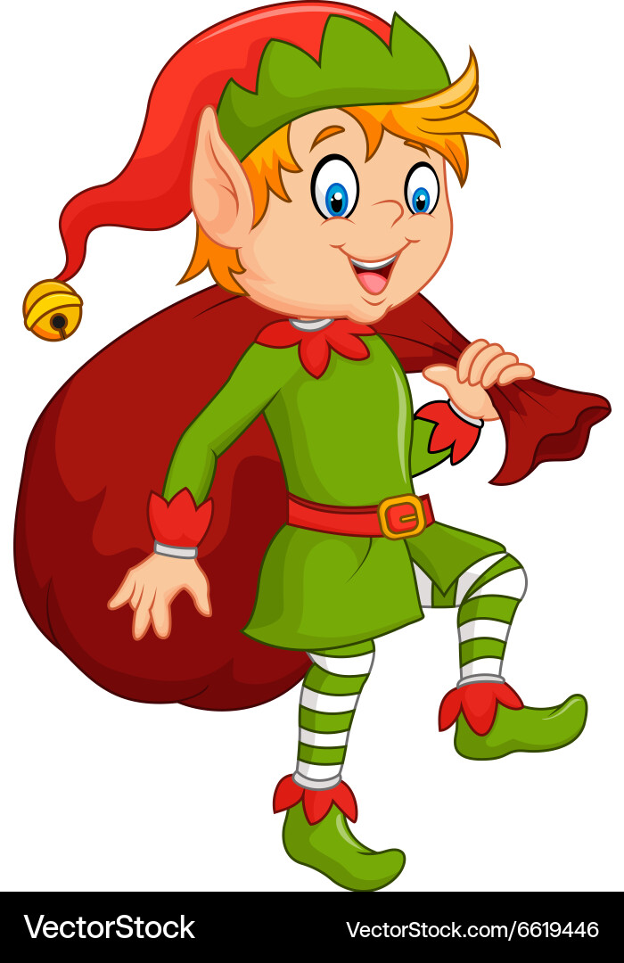 Cartoon cute elf with sack Royalty Free Vector Image