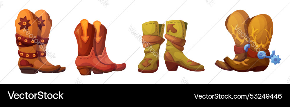 Cowboy boots set isolated on white background Vector Image