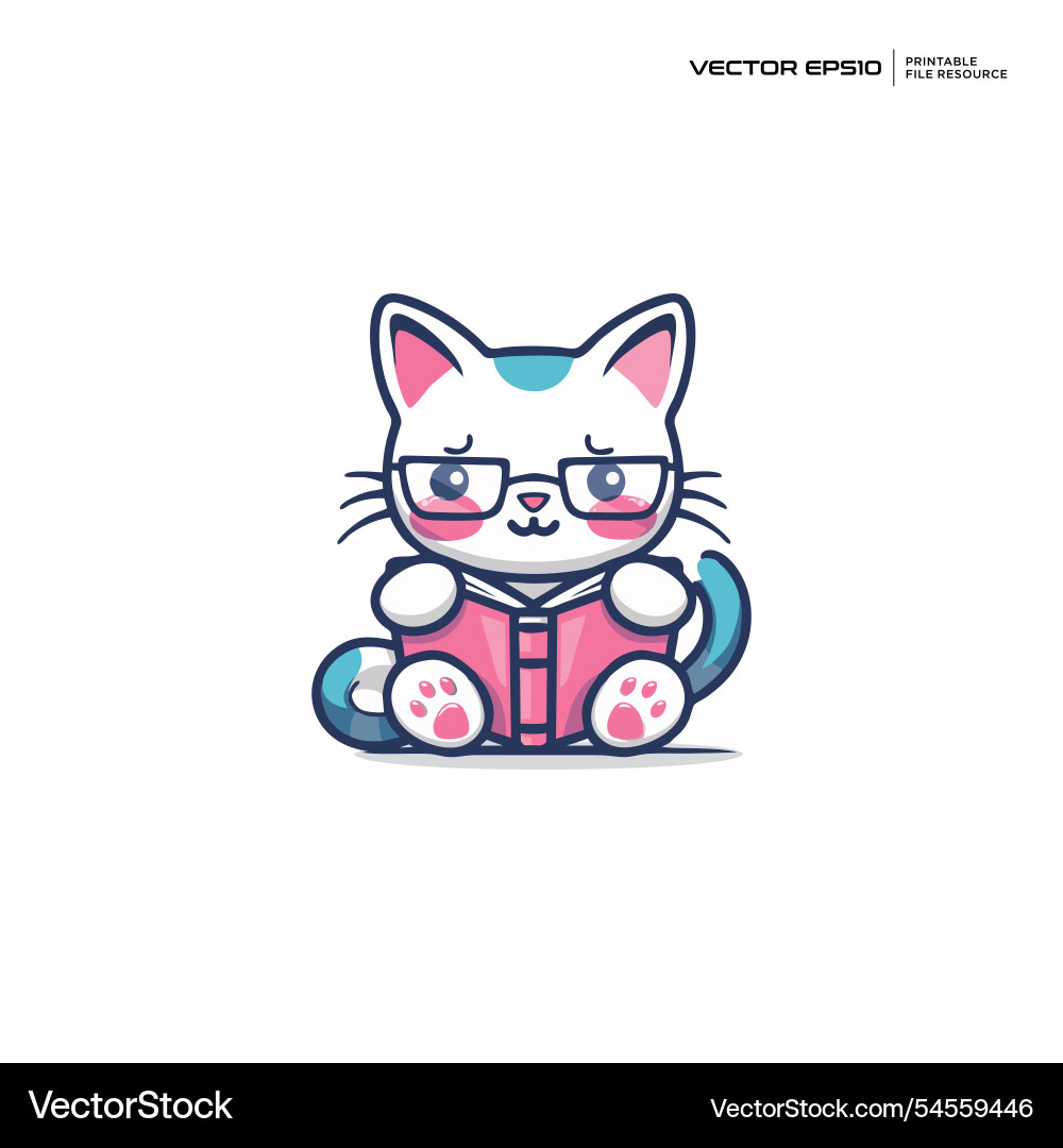 Cute cat reading a book character mascot logo Vector Image