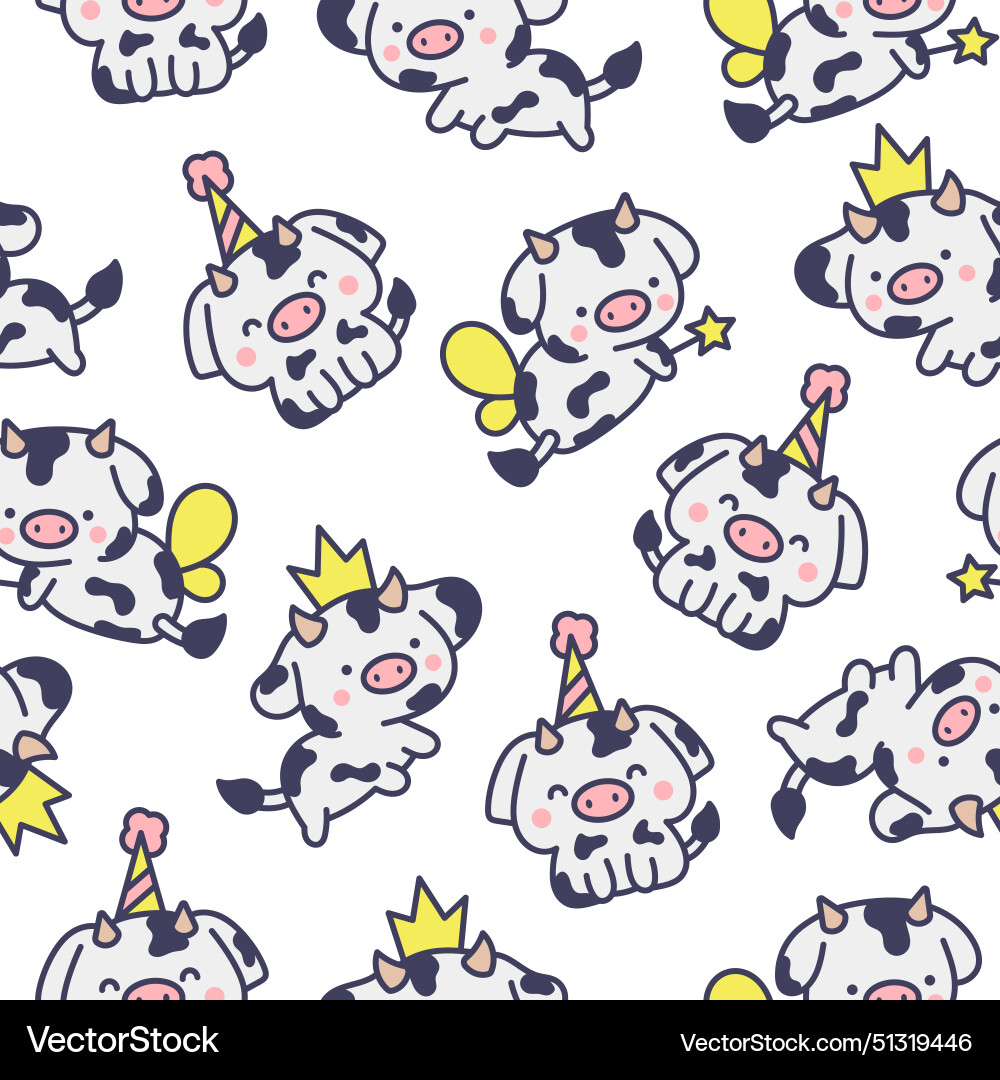 Cute kawaii baby cow seamless pattern Royalty Free Vector