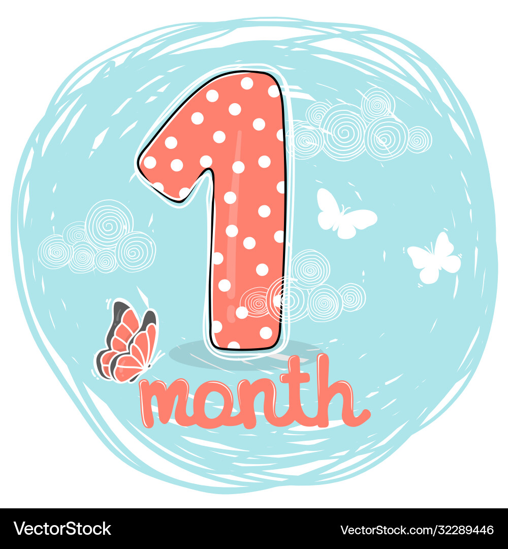 Number for first month life hand-drawn Royalty Free Vector