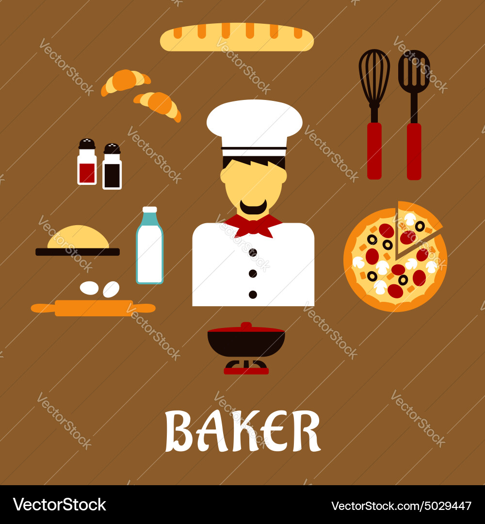 Baker profession concept with bakery ingredients Vector Image