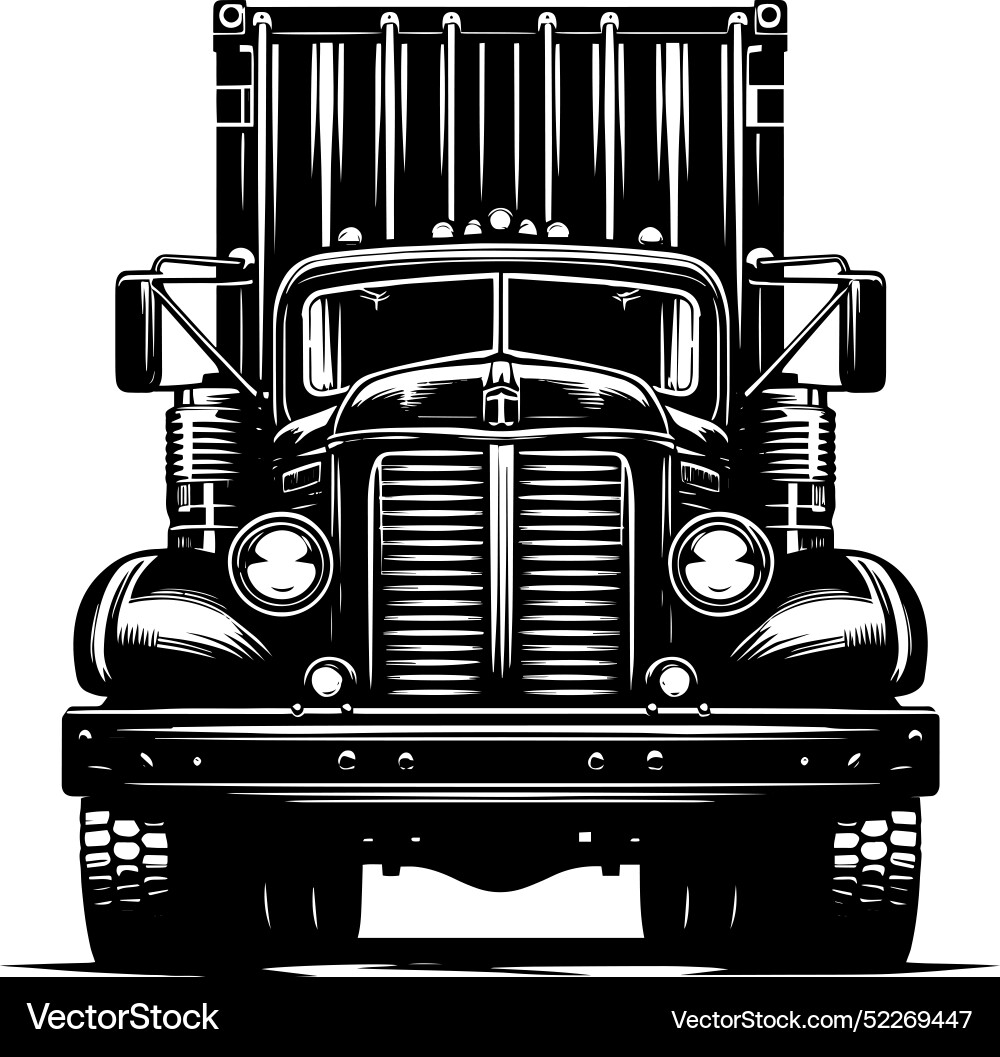 Cargo container truck front silhouette flat Vector Image
