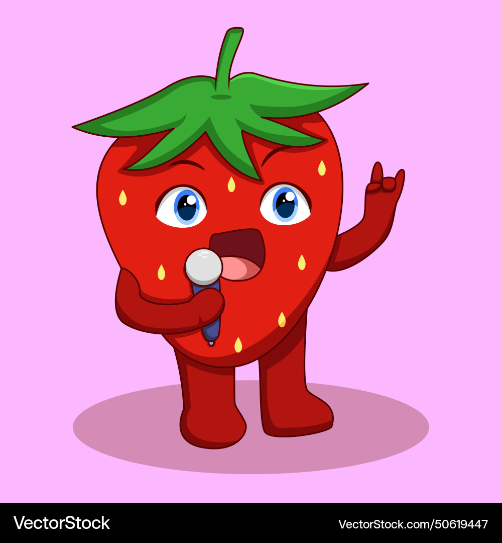 Cute strawberry poses metal Royalty Free Vector Image