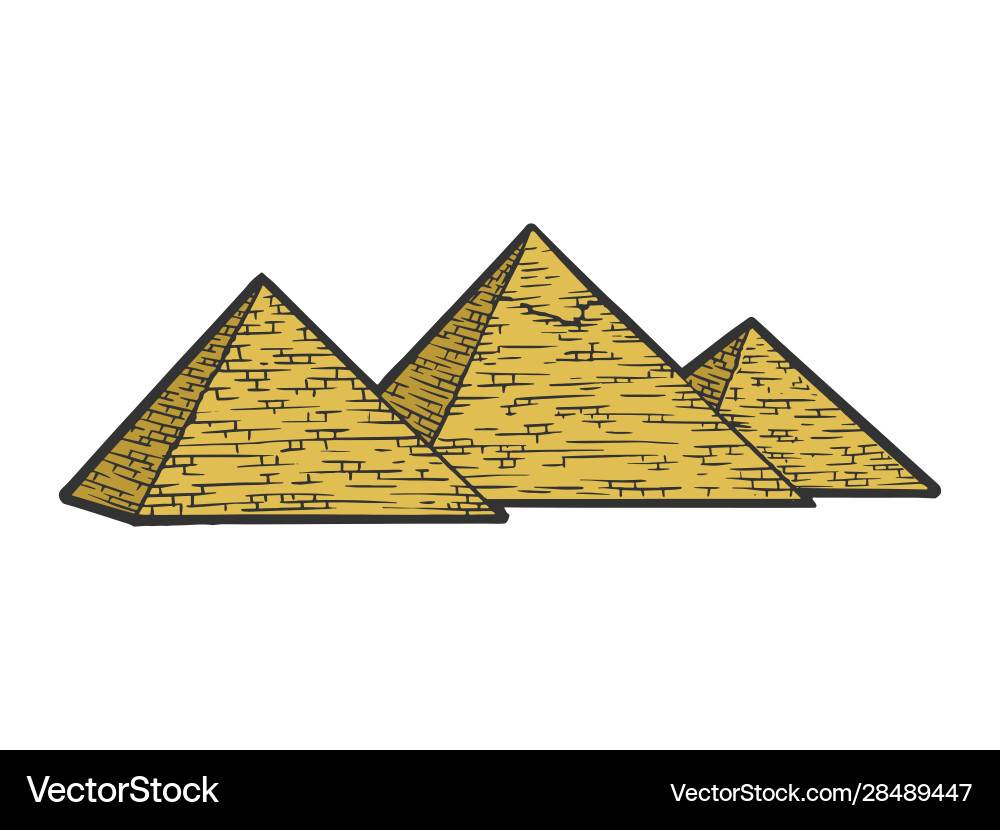 Egyptian pyramids sketch engraving Royalty Free Vector Image