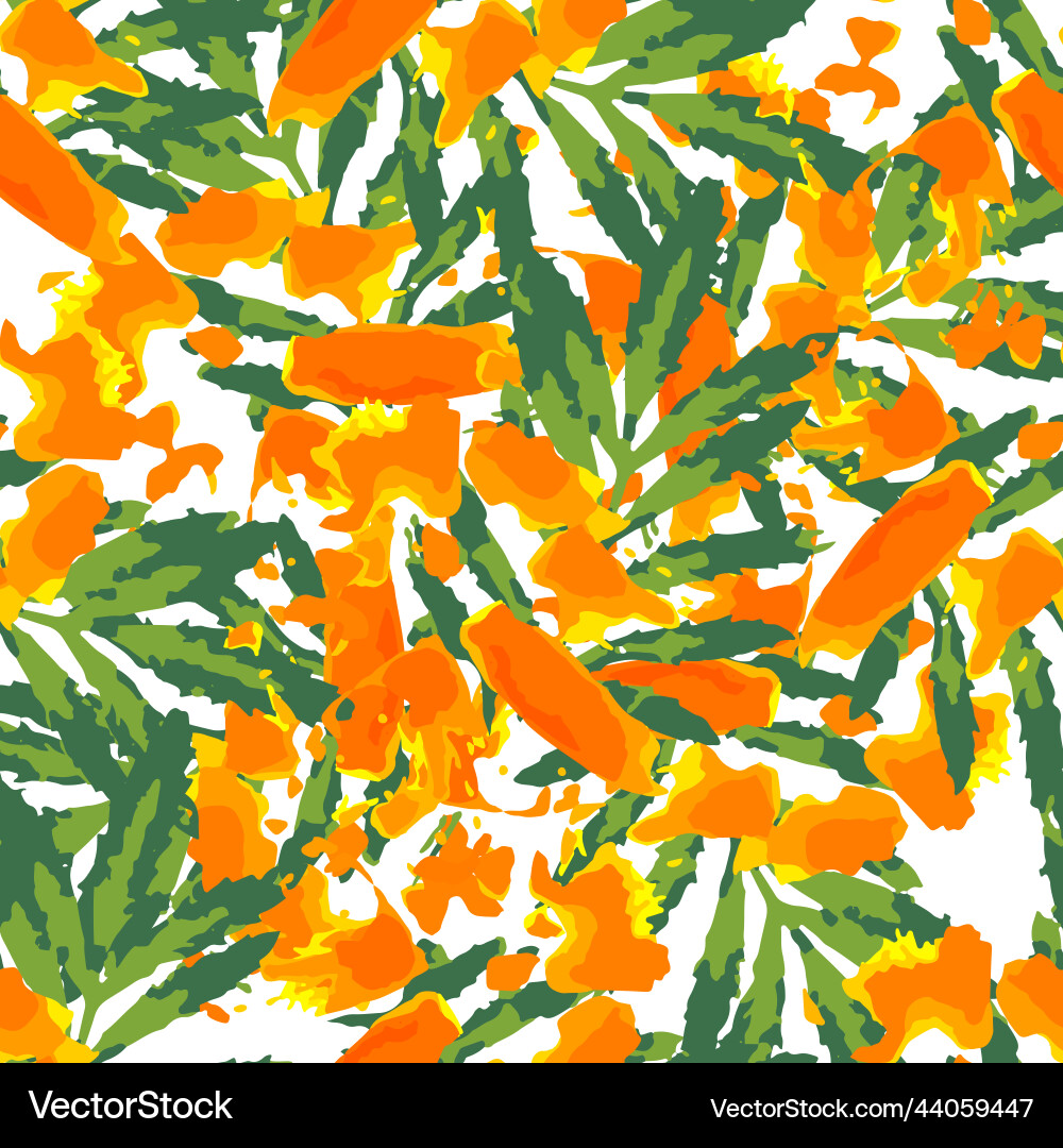 Marigold leaves and flowers seamless pattern Vector Image