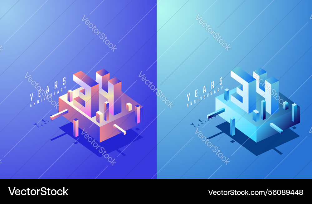 3d isometric anniversary design 34th 34th years Vector Image