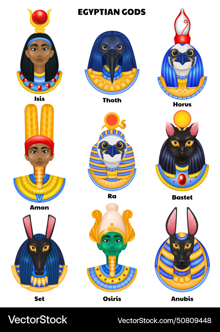 Egyptian gods avatar set Royalty Free Vector Image