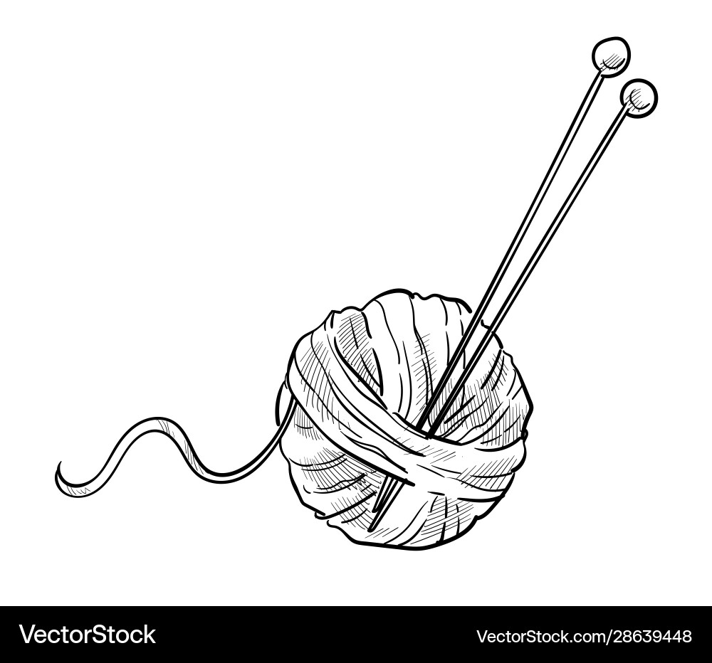 Knitting tools and woolen threads ball isolated Vector Image
