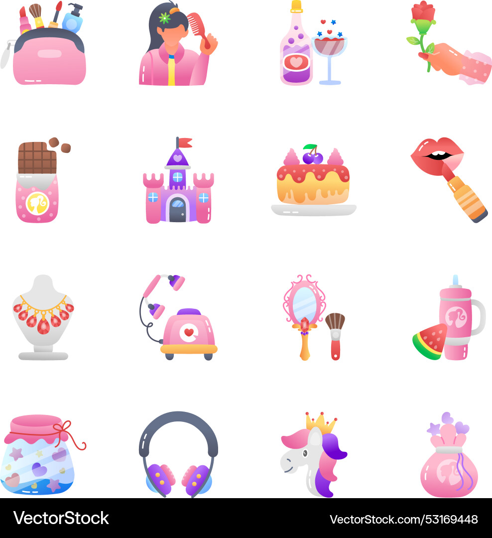 Latest bundle of barbie accessories flat icons Vector Image