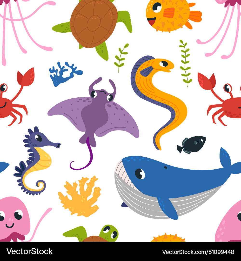 Ocean animal seamless pattern sealife adventures Vector Image