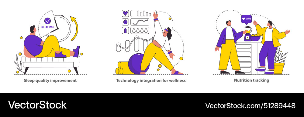 Wellness monitoring set improved sleep Royalty Free Vector