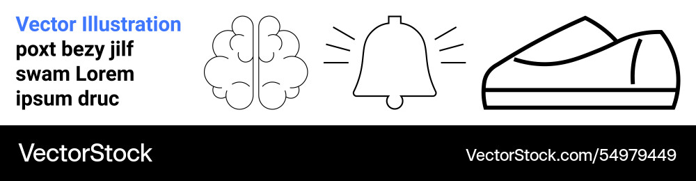 Brain bell and shoe line art - minimalistic Vector Image