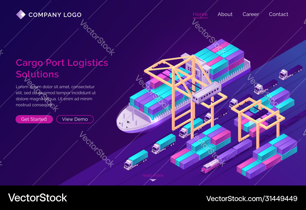 Cargo port logistics solutions banner Royalty Free Vector