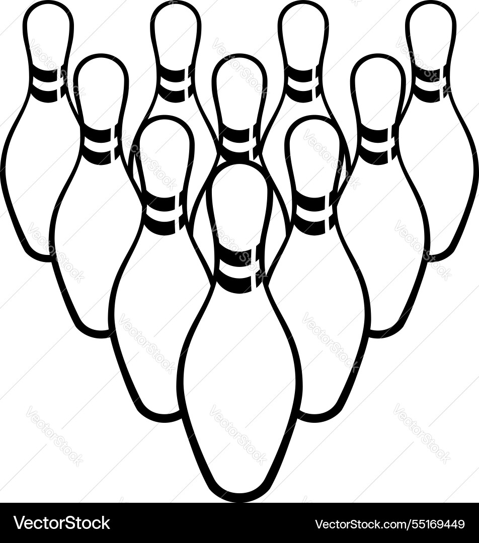Classic ten pin bowling pins set up outline Vector Image