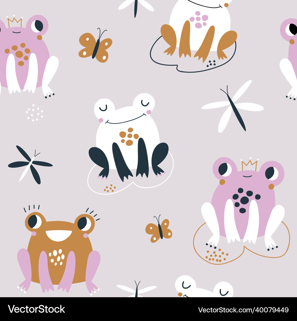 Cute pink frogs seamless pattern funny frog Vector Image