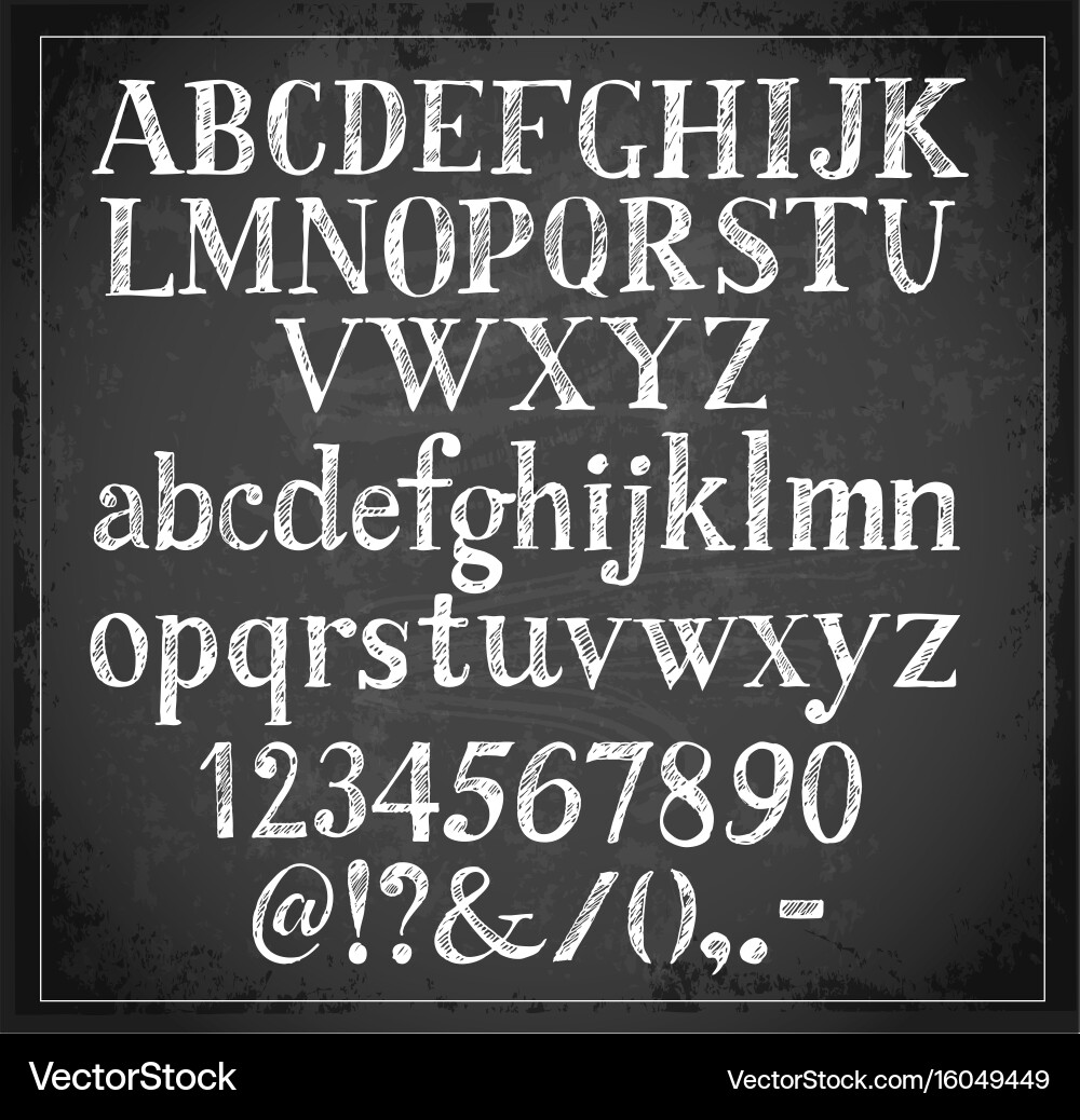 Hand drawn sketch font on blackboard background Vector Image