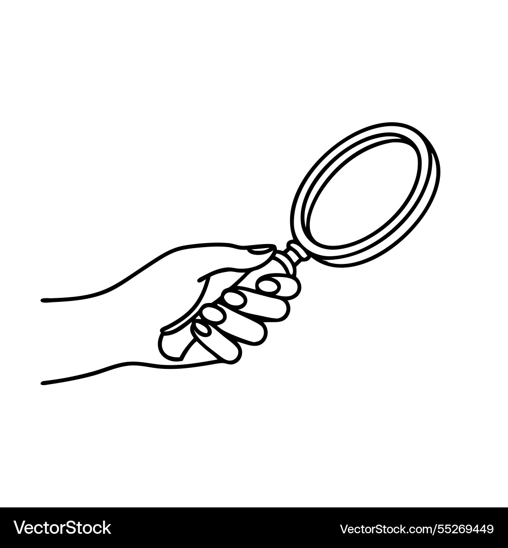 Hand holding magnifying glass hand drawn line art Vector Image