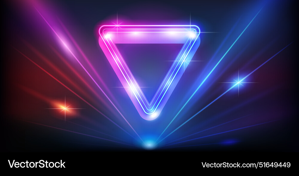 Triangle neon frame with bright ray halo Vector Image