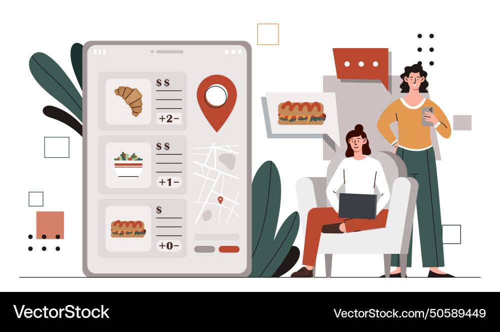Two women ordering food Royalty Free Vector Image