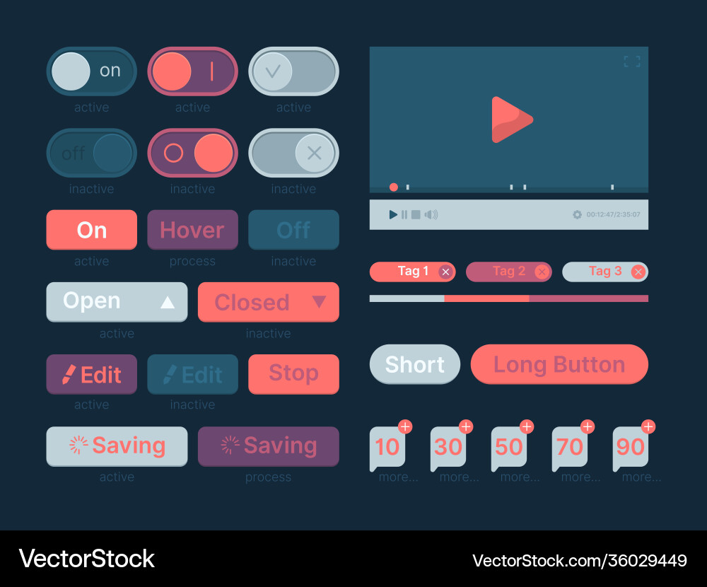 Ui kit web themes icon buttons bar menu search Vector Image