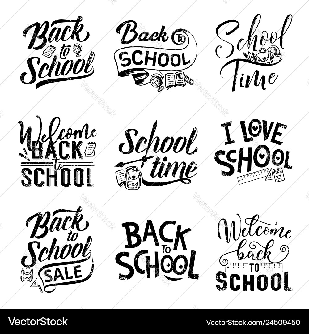 Back to school lettering with student supples Vector Image