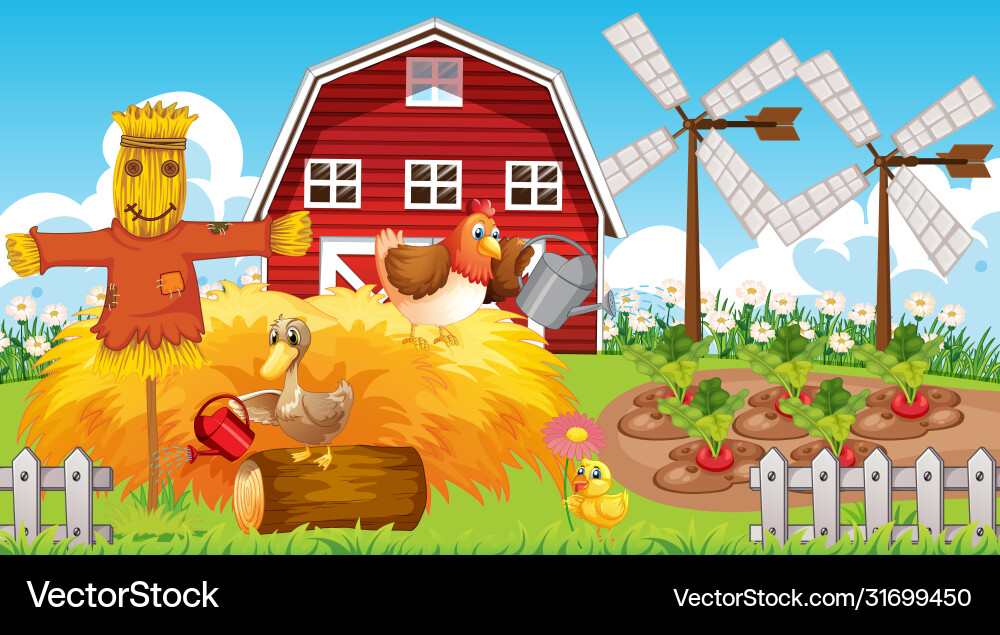 Farm theme background with animals Royalty Free Vector Image