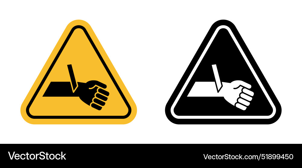 Hand cutting straight blade warning sign ensure Vector Image