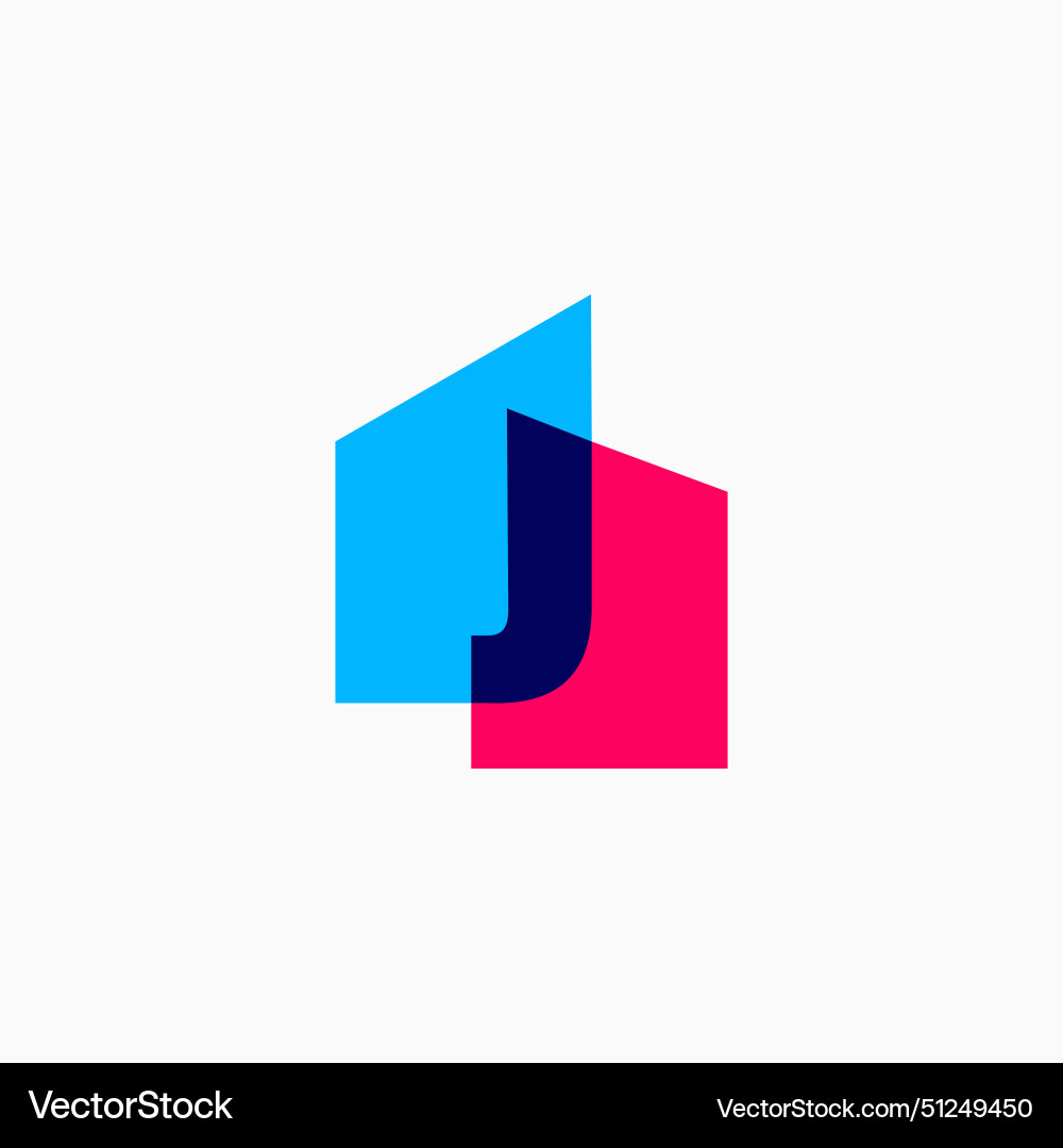 J letter house overlapping color monogram home Vector Image