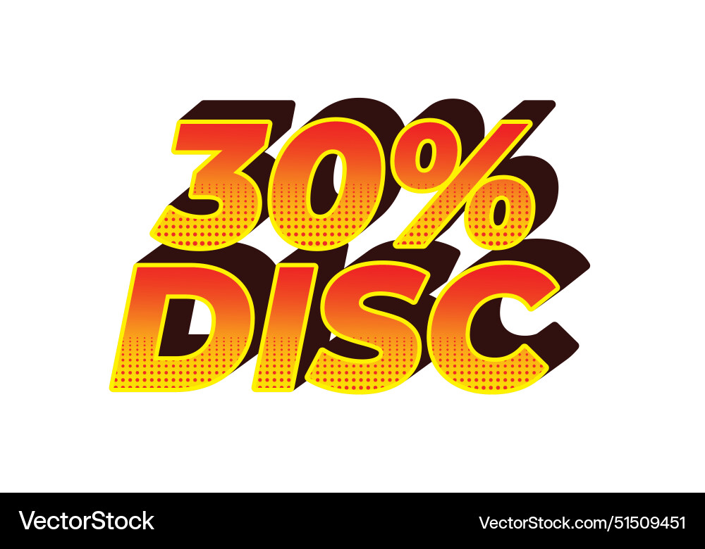 30 percent discount text effect in 3d style Vector Image