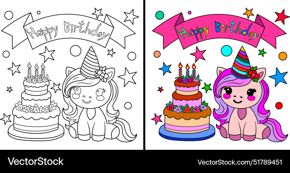Cute unicorn with birthday cake Royalty Free Vector Image