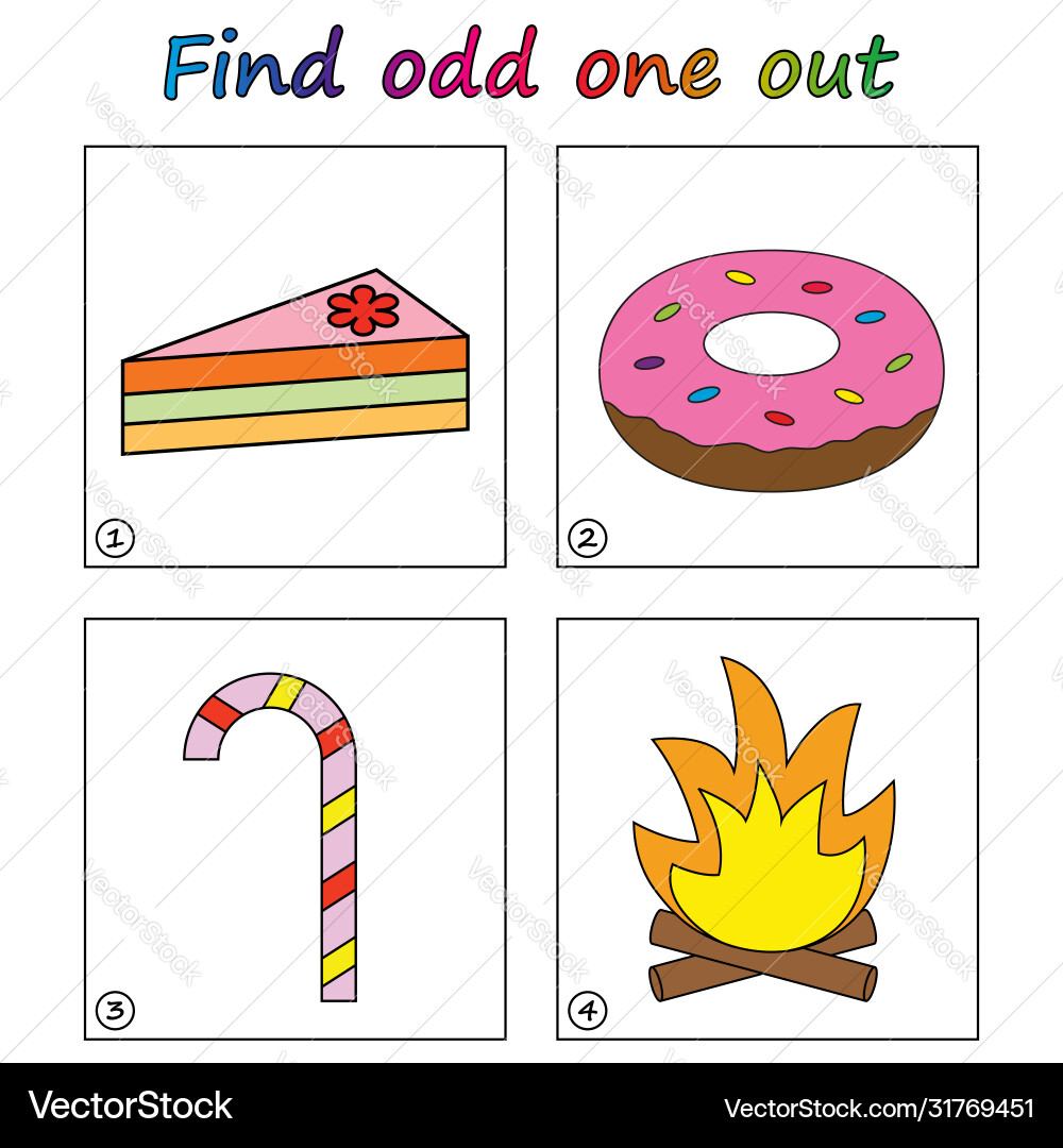 Find odd one out - game for kids worksheet visual Vector Image