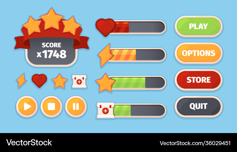 Game ui menu buttons for smartphone mobile games Vector Image
