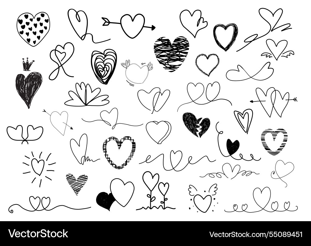 Heart shape drawing elements for valentines day Vector Image