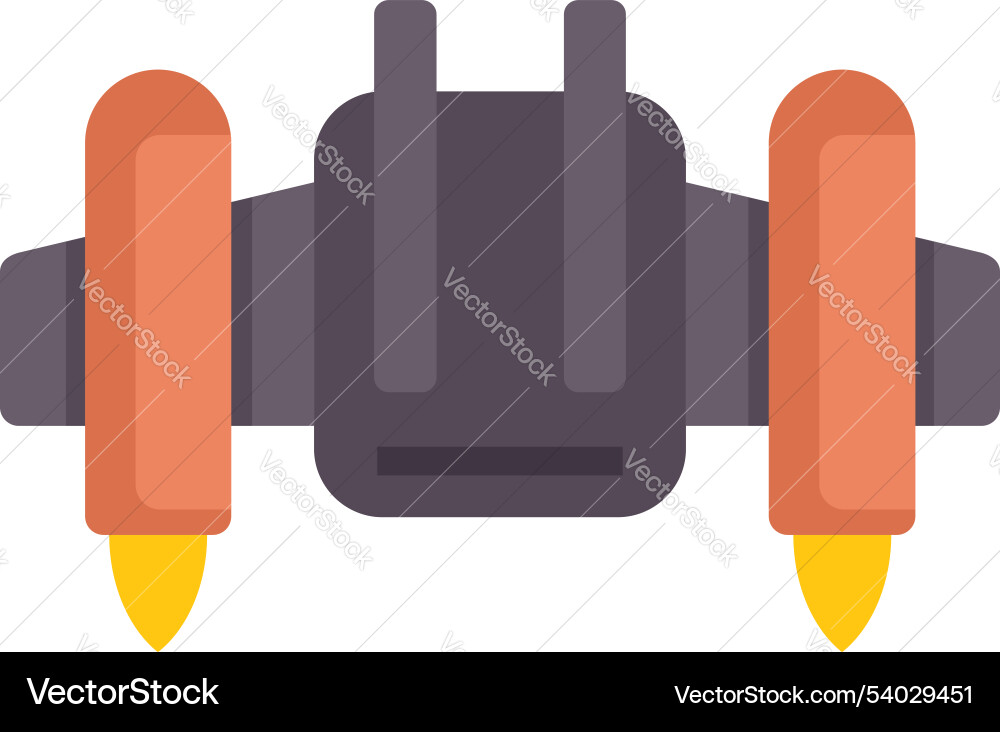 Jetpack with fire flying forward generating thrust