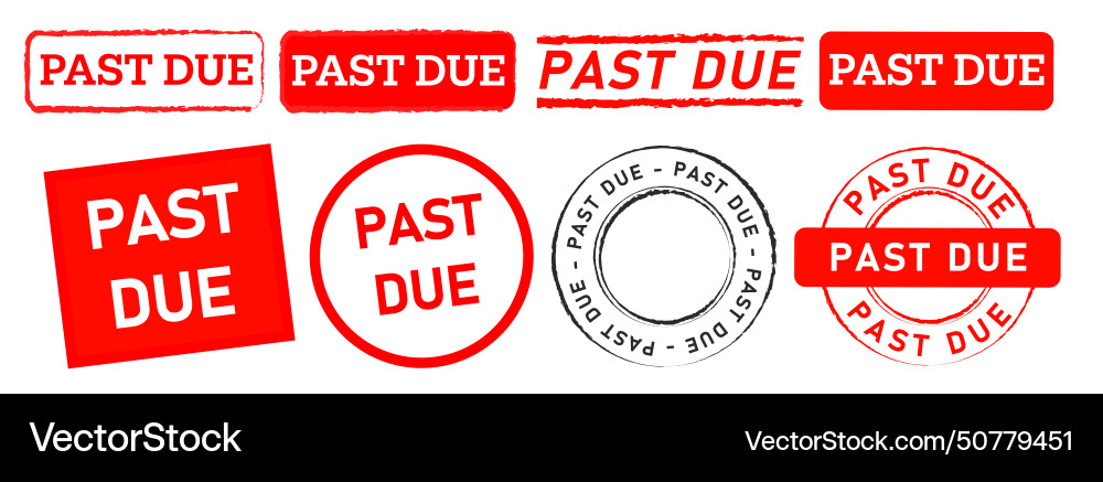 Text past due red color rectangle and circle stamp