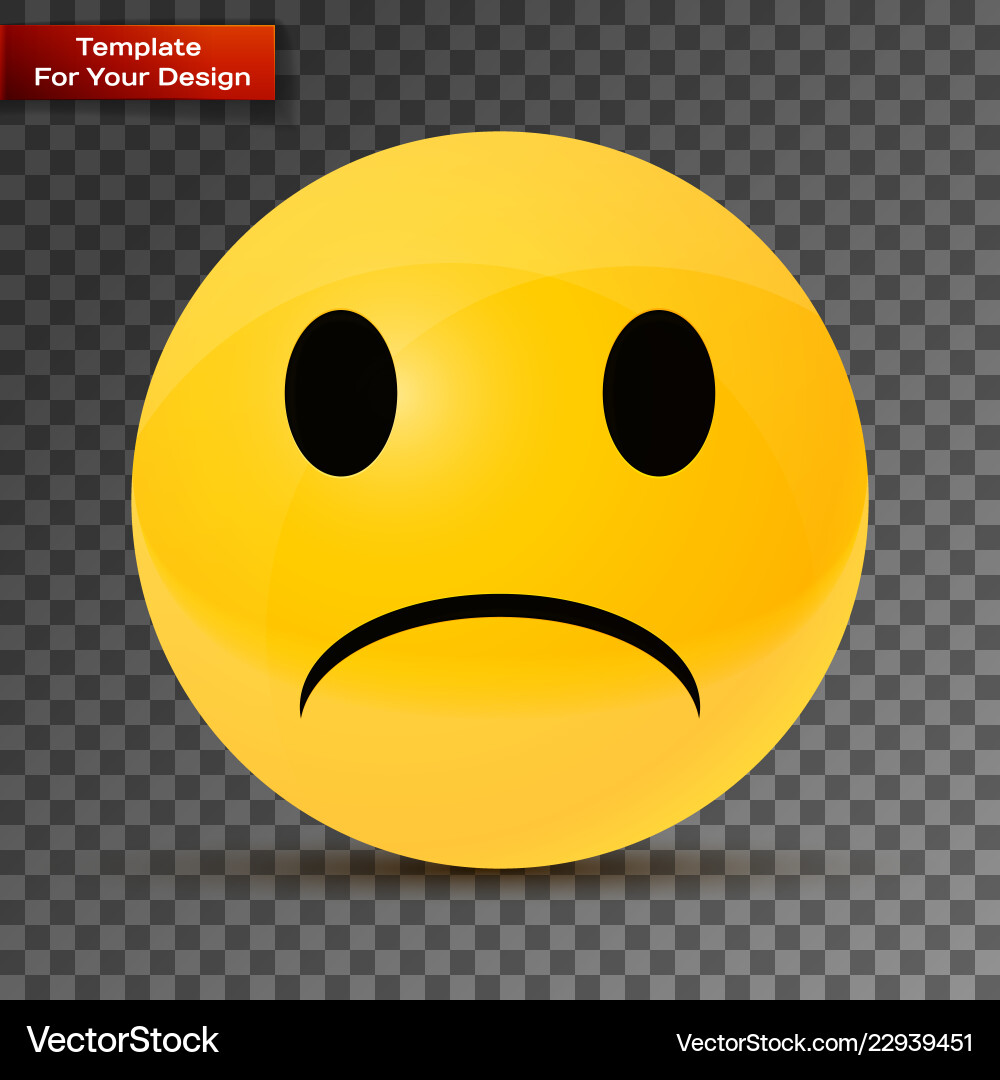 Yellow sad face on transparent background Vector Image