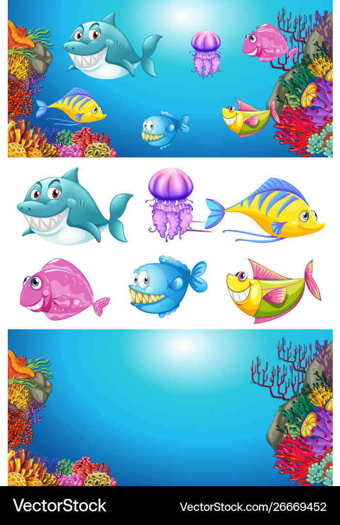 Background design with many sea animals Royalty Free Vector