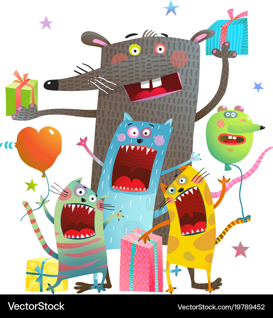 Cute Rat and Cats Party Royalty Free Vector Image