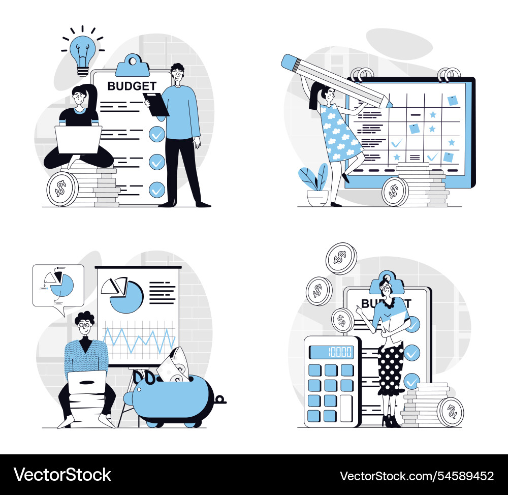 Planning financial budget concept set in flat Vector Image