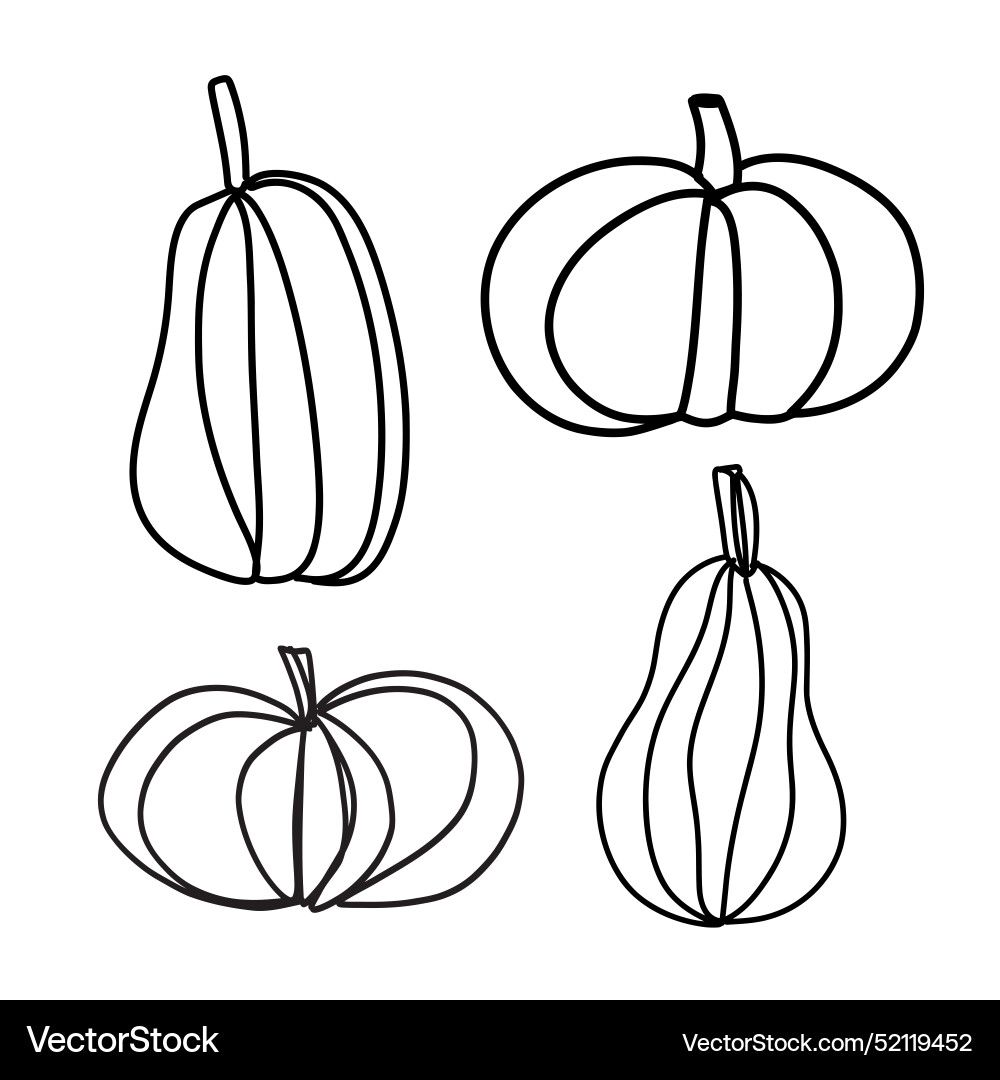 Pumpkins set in outline simple minimalist style Vector Image