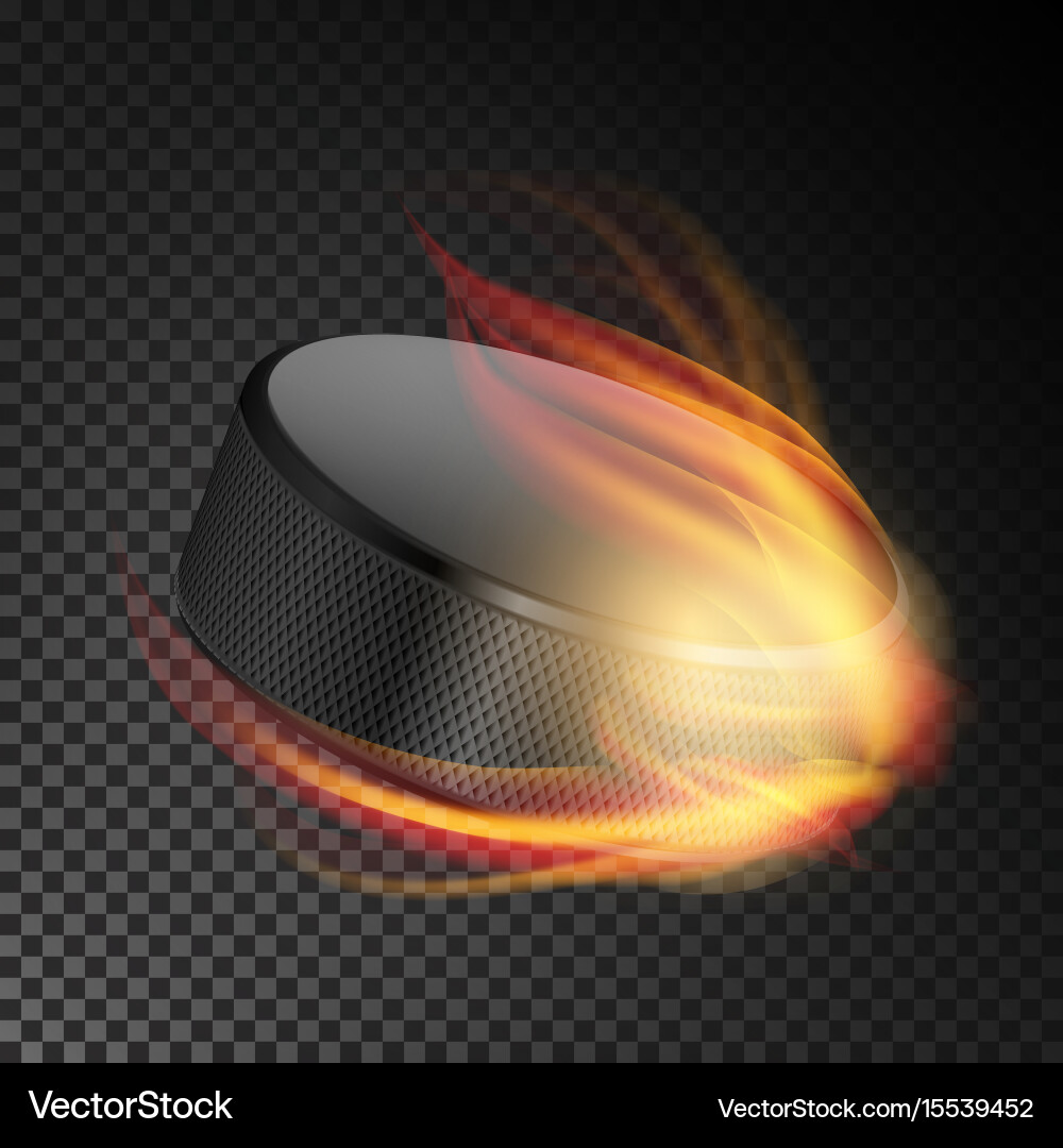 Realistic ice hockey puck in fire burning Vector Image