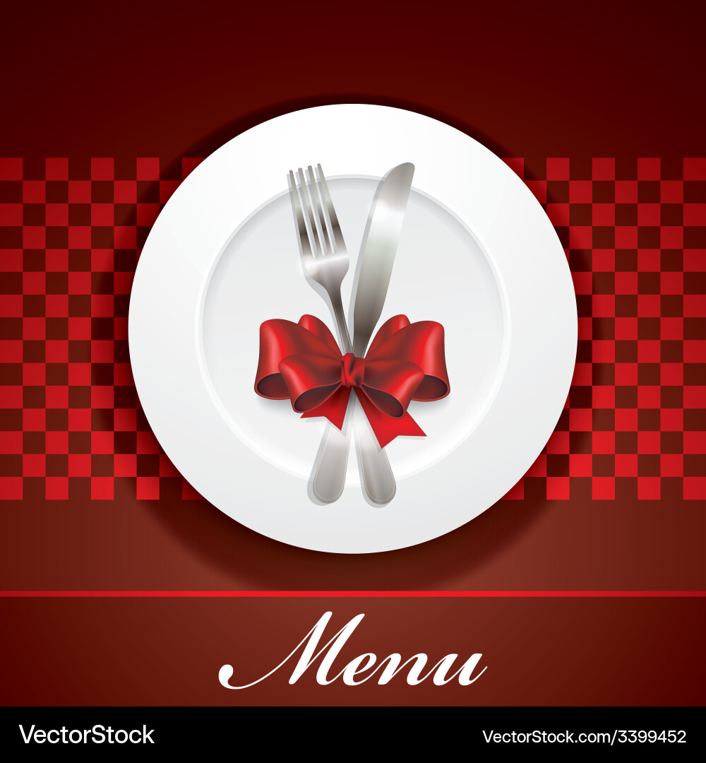 Restaurant menu design with plate and silverware Vector Image
