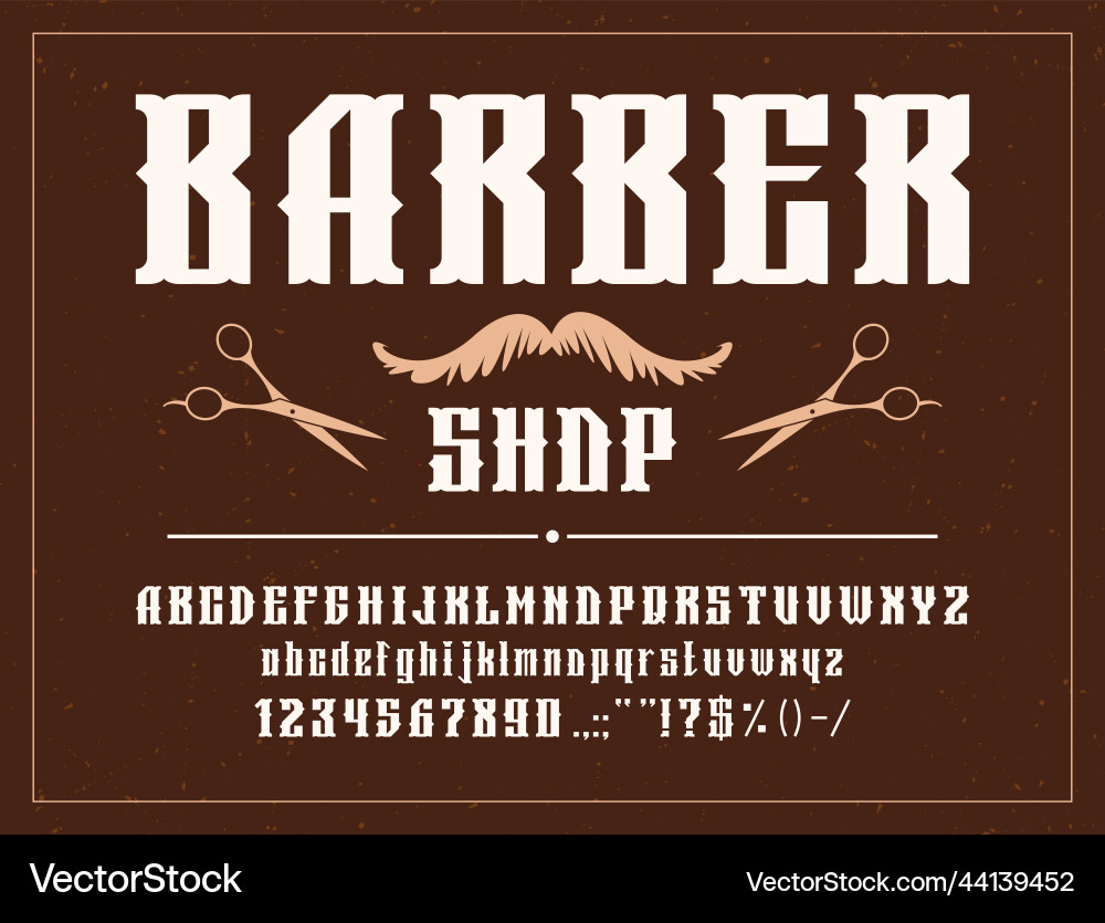Retro barber font alphabet vintage typeface type Vector Image