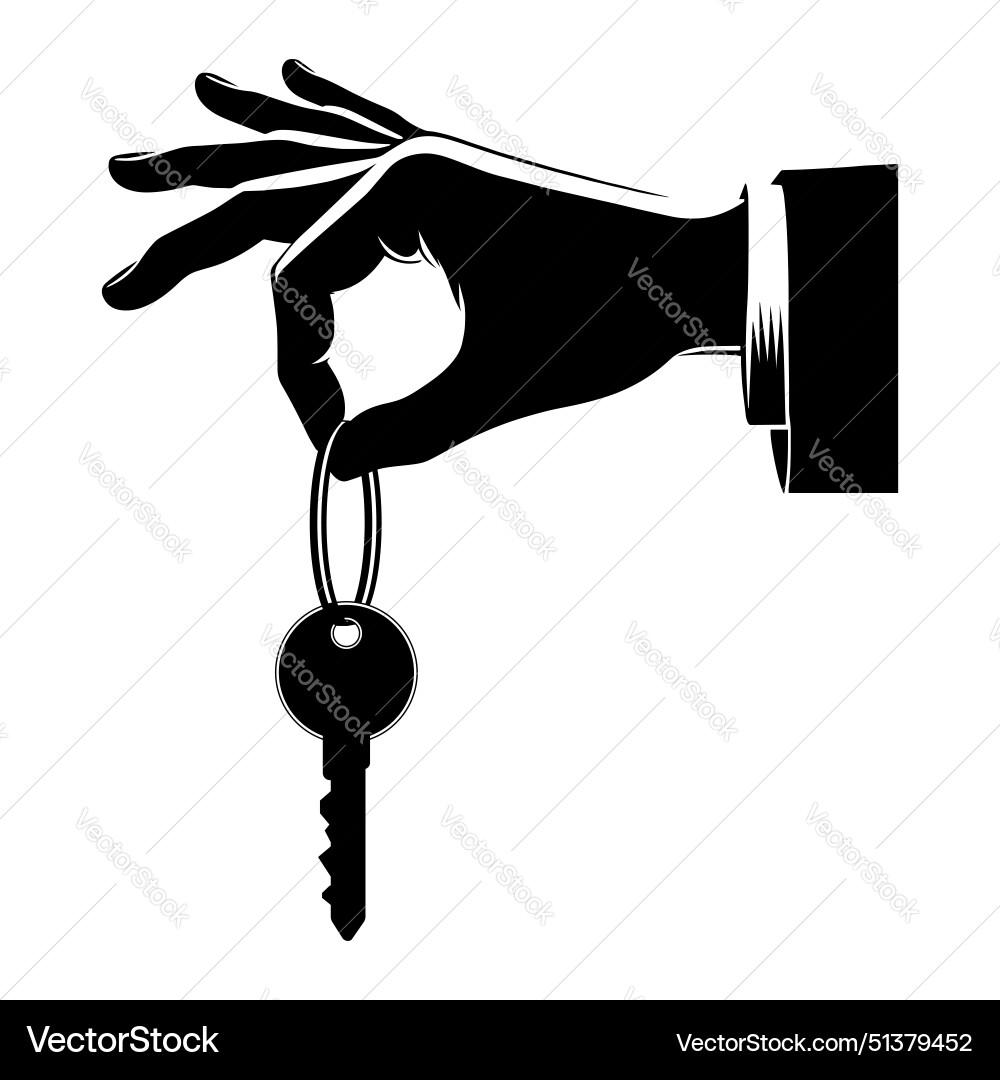 Silhouette of a hand holding key Royalty Free Vector Image